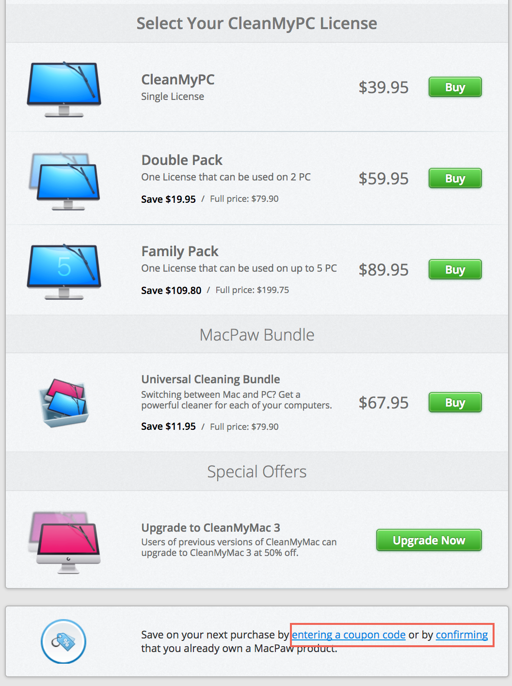 Purchasing an additional CleanMyPC license at a discount